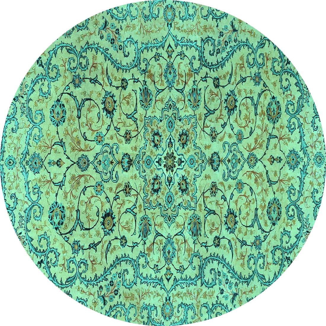 Ahgly Company Machine Washable Indoor Round Persian Turquoise Blue ...