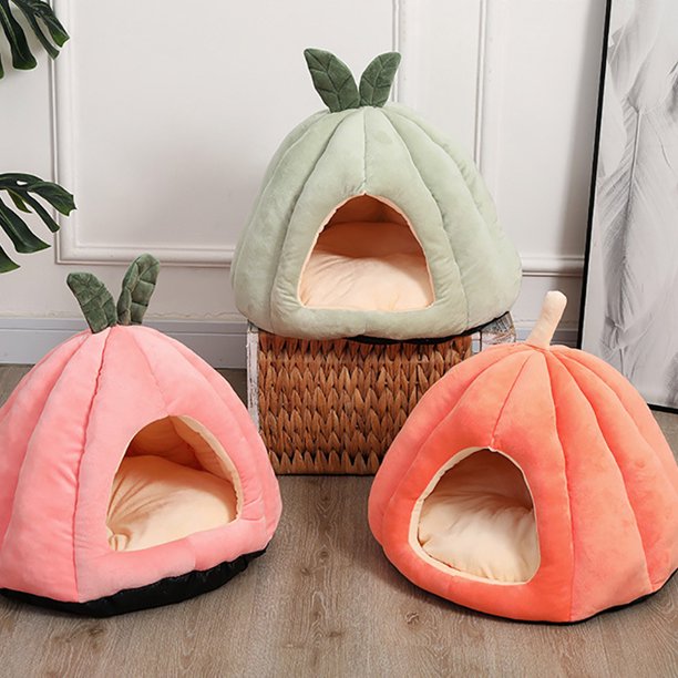 HANBIN Pet Warm Sleeping Nest Melon Shape Soft Plush Cozy Cave Hideout ...
