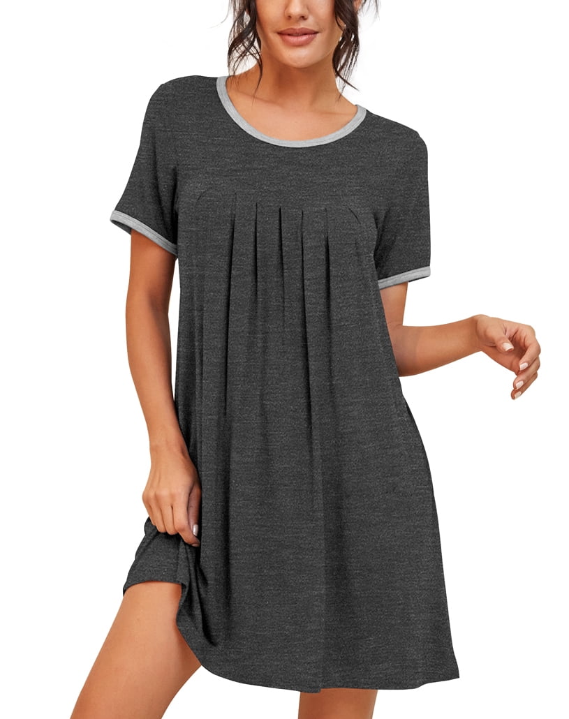 JWD Womens Sleepwear Short Sleeve Nightgown Soft Sleepshirt Pleated ...