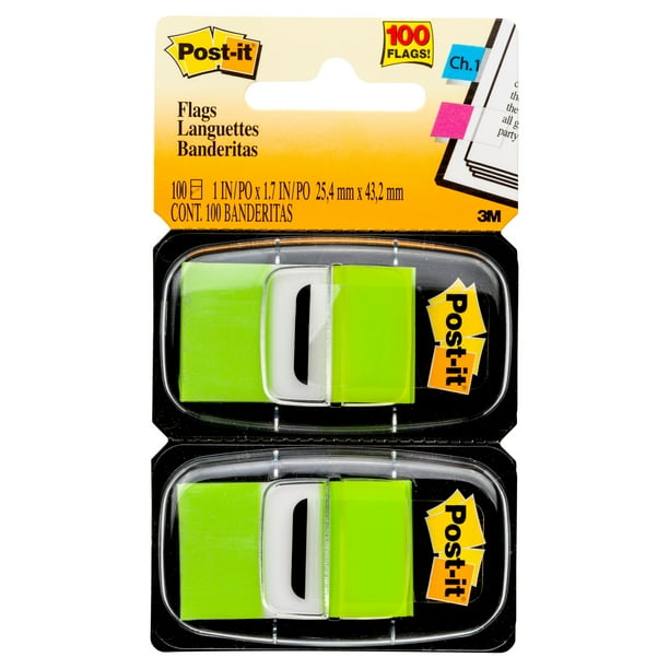 Post-it Flags, 1in. Wide, 100 per Pack, Bright Green - Walmart.com
