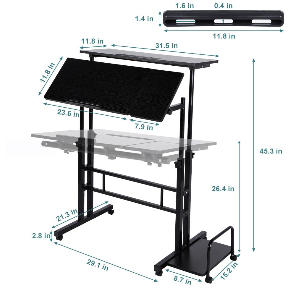 Mobile Standing Computer Workstation Home Office Desk with Wheels and ...