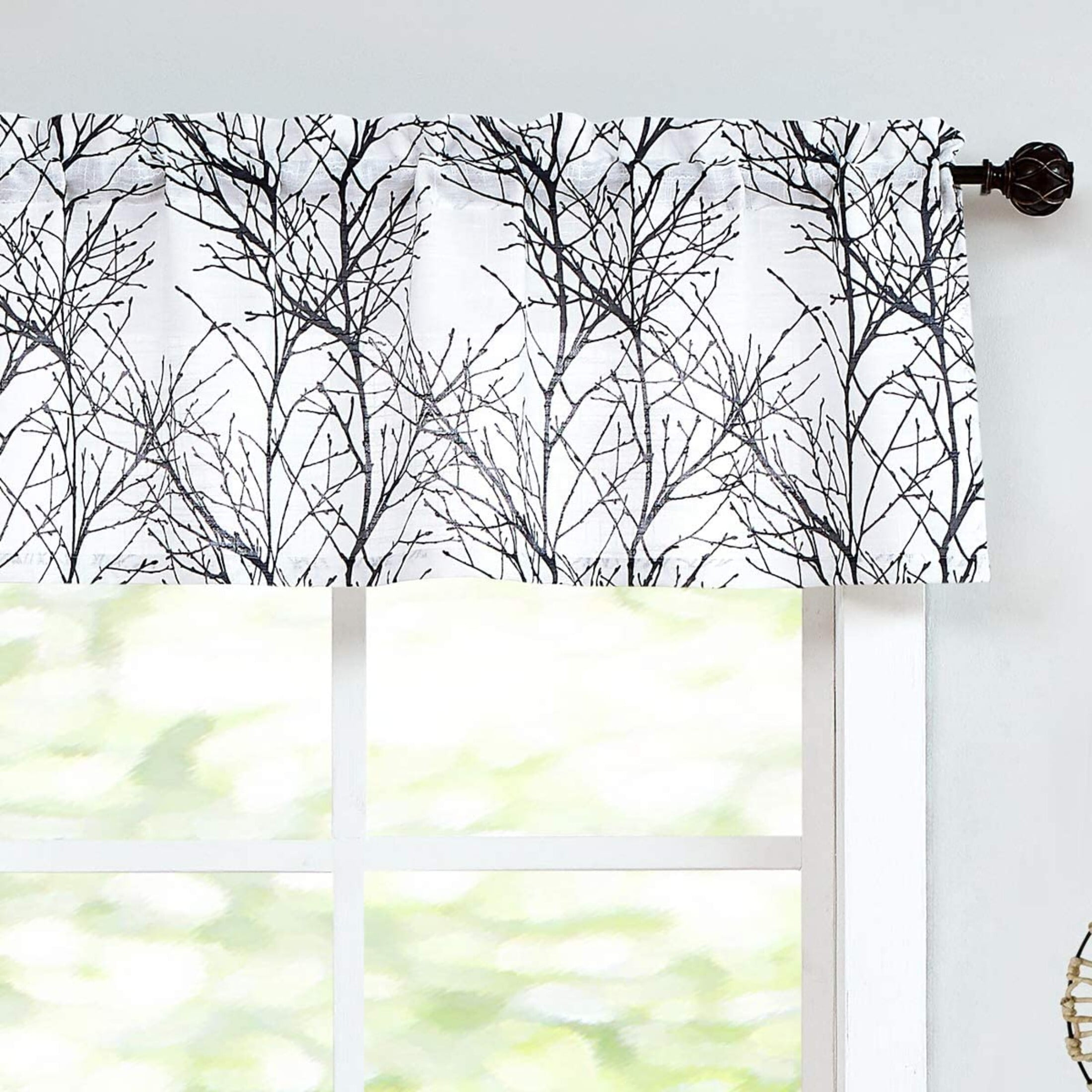 Decoultimatex Black Valance Curtains for Windows Print Tree Branch Semi ...