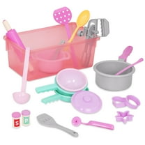KidKraft 27-Piece Pastel Cookware Playset, Plastic Dishes, Pots, Pans ...
