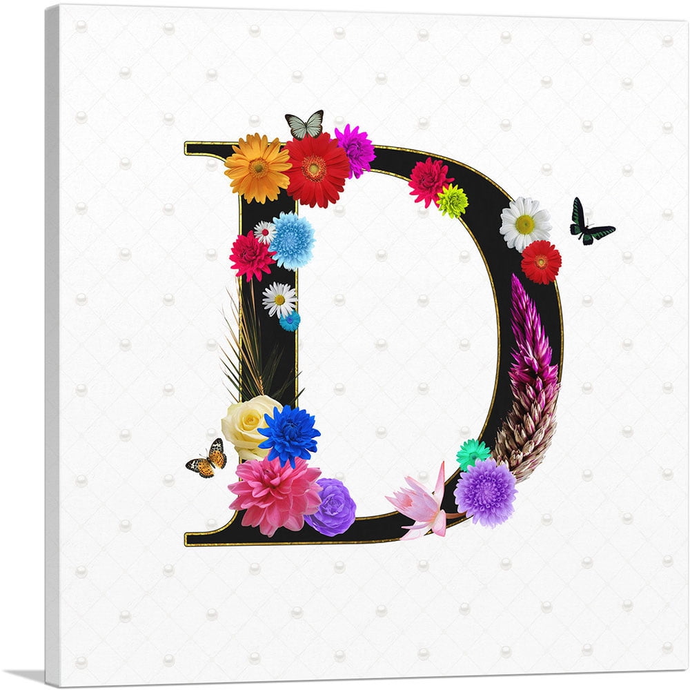 ARTCANVAS Flower Plant Butterfly Alphabet Letter D Canvas Art Print ...