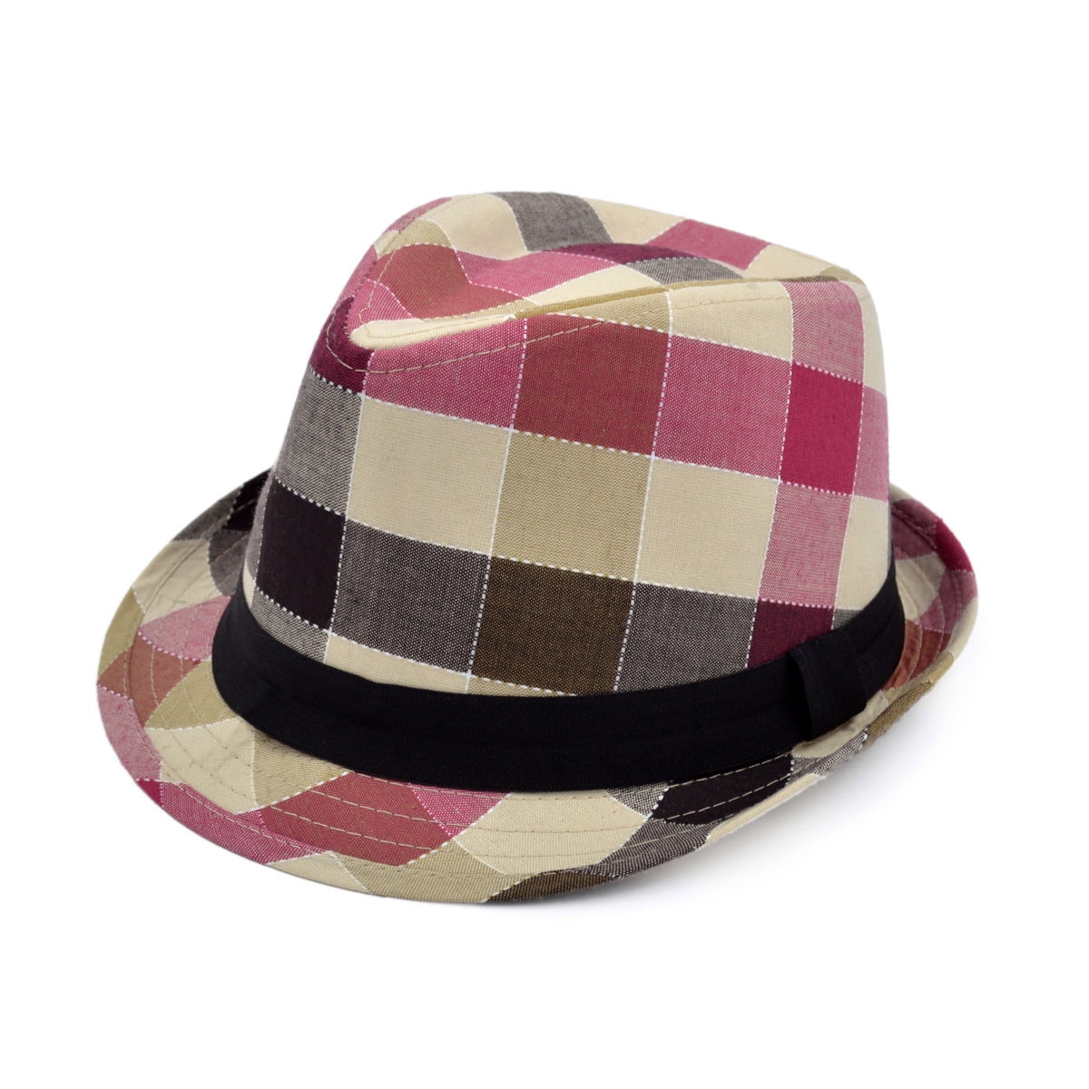 Premium Multi Color Plaid Stitch Black Band Fedora Hat - Walmart.com