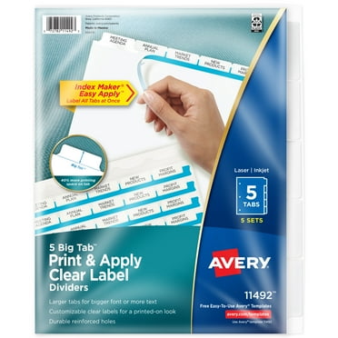 Avery Big Tab Printable Label Dividers, Easy Peel, 5 Tabs, 20 Sets ...