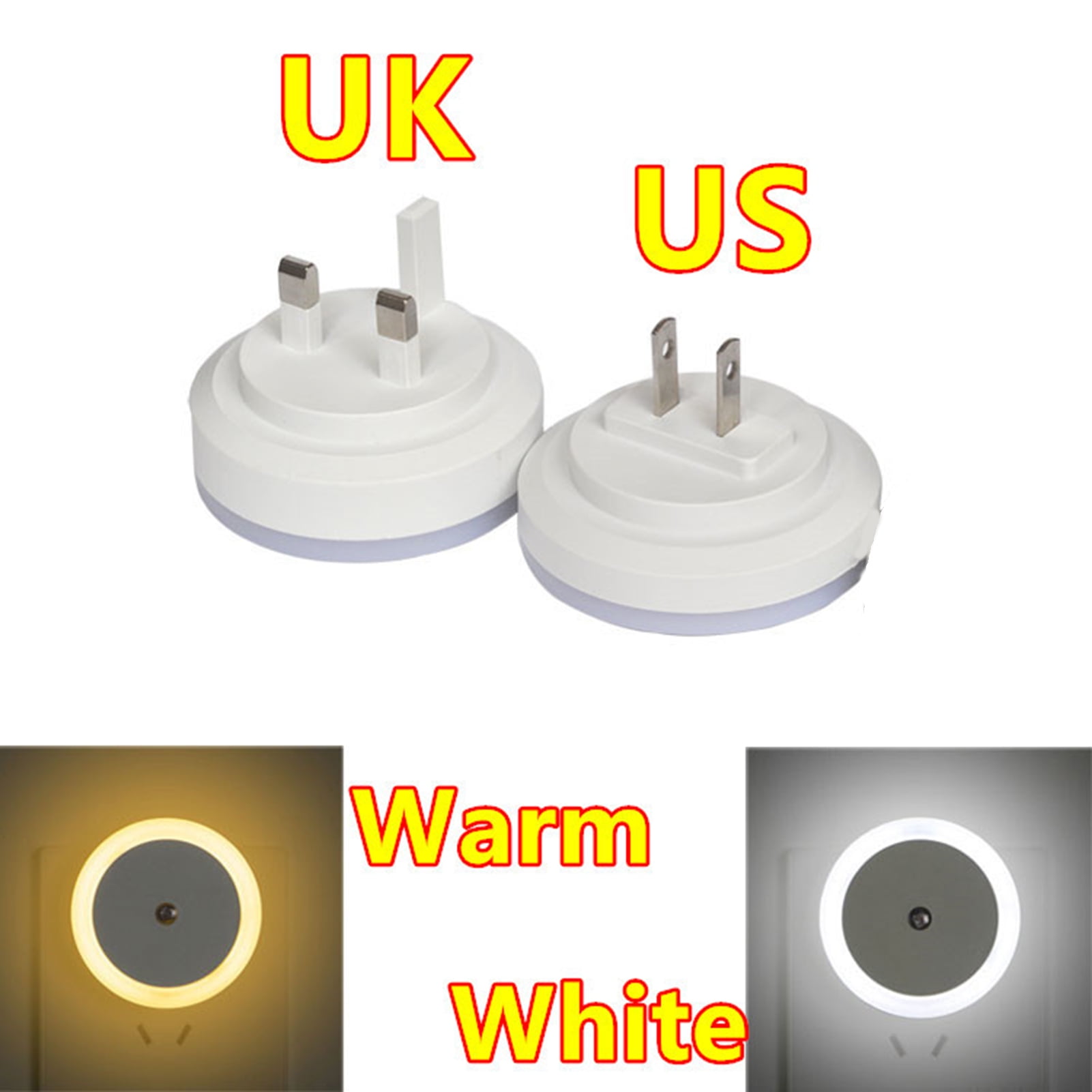 Farfi Round Wall Plug-in LED Light Sensor Home Cabinet Bedroom Stairs ...