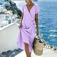 HOMBOM Womens Cotton Linen Dresses Summer Shift Maxi Belted Beach V ...