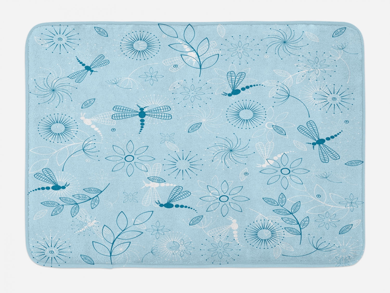 Dragonfly Bath Mat, Ethnic Bugs Leaves Branches Flowers Dandelions ...