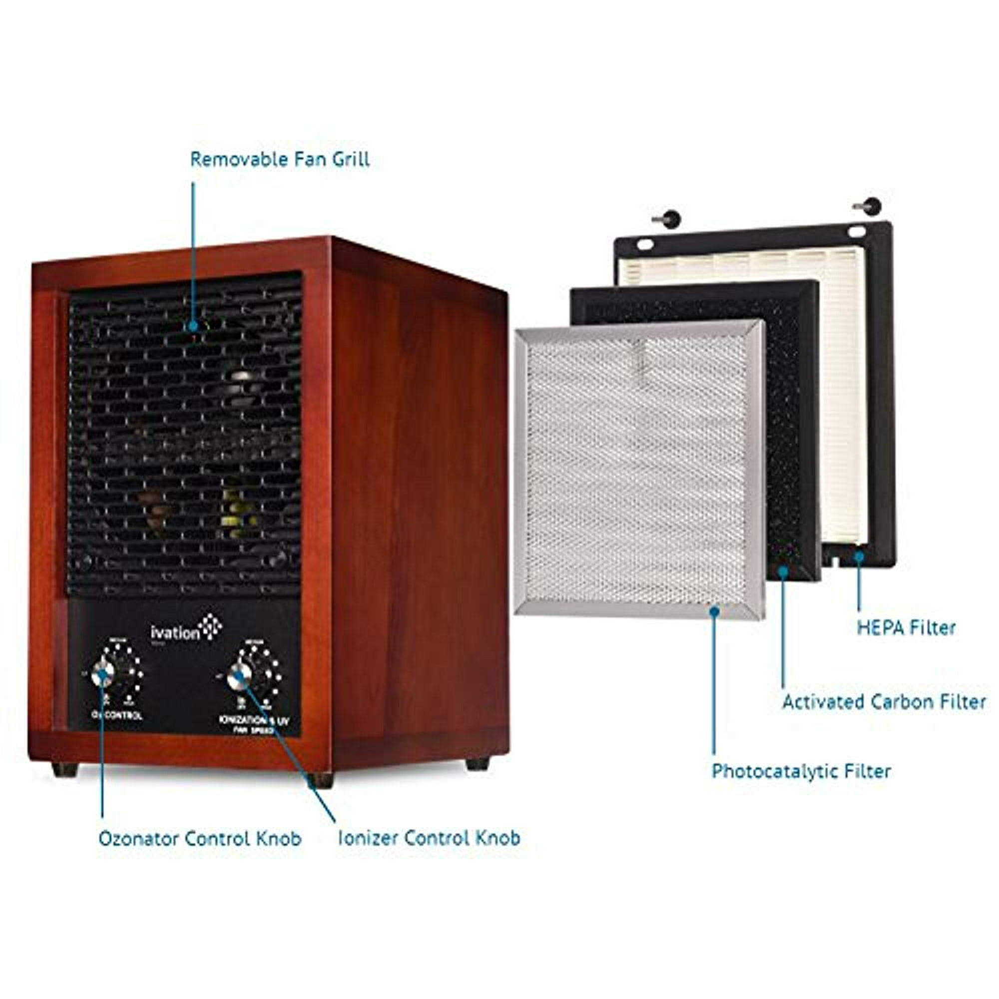 Ivation 5 in 1 HEPA Air Purifier Ozone Generator 3 700 Sq Ft Air Cleaner Brown