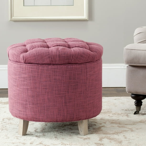 Safavieh Amelia Round Upholstered Storage Ottoman, Red - Walmart.com