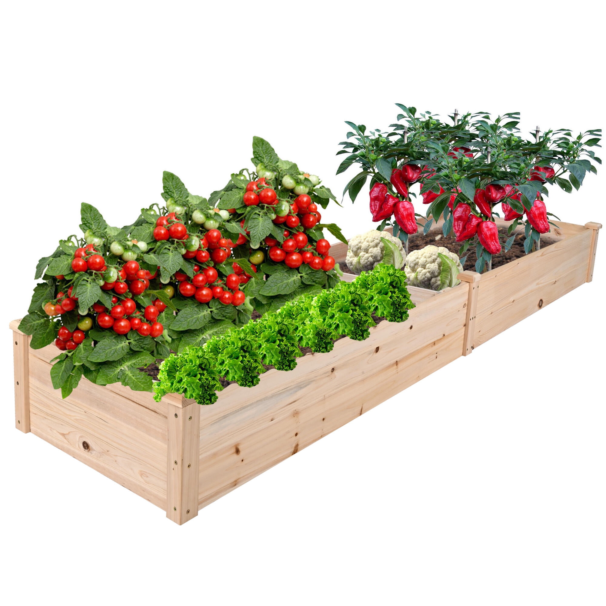 8 x 2ft Wooden Raised Garden Bed, Elevated Planter Box Container with ...