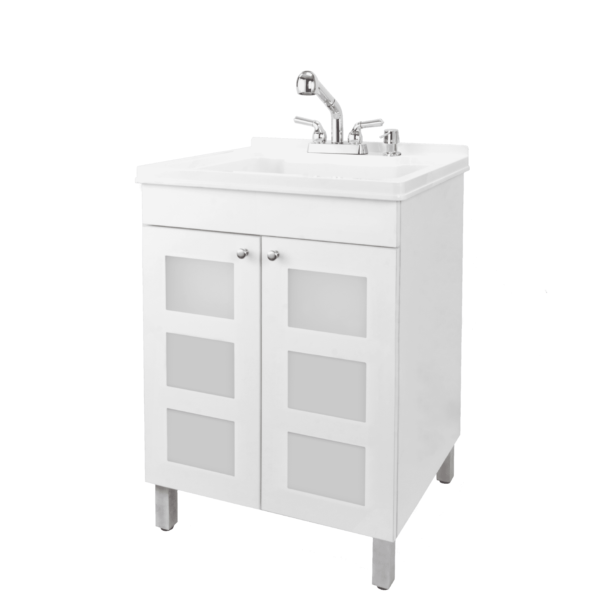 TEHILA White Utility Sink Laundry Vanity with Chrome Finish Pull-Out ...