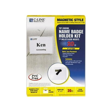 C-Line Plastic Clip Holders, Pin Style, Top Load Name Badge Kits, 3 1/2 ...