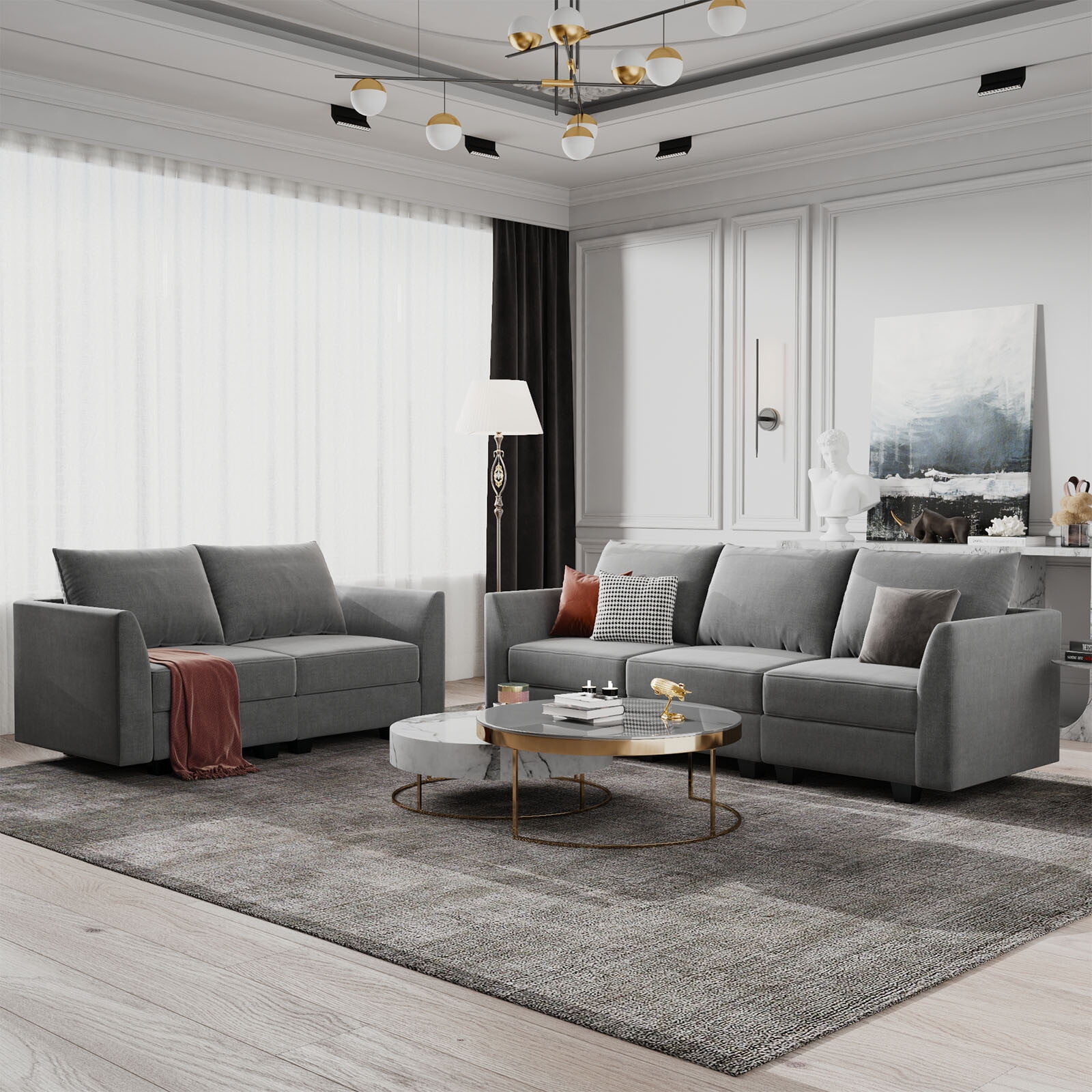 HONBAY 2 Piece Modular Sofa Set with Storage Seats, Modern Grey ...