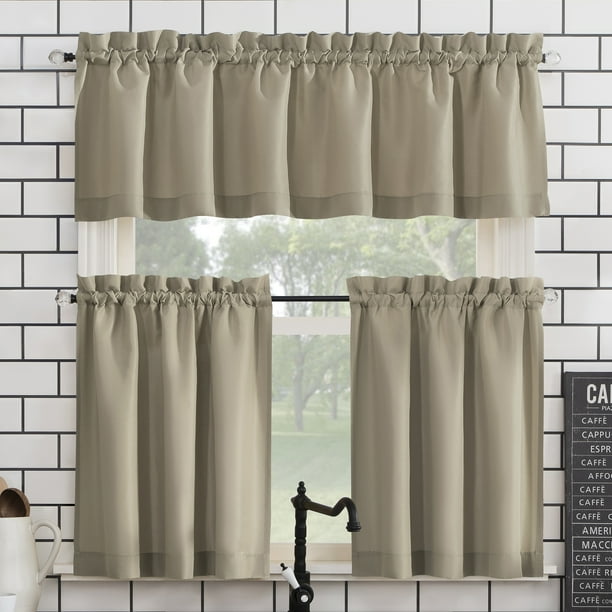 Mainstays Solid 3 Piece Kitchen Curtain Set - Walmart.com