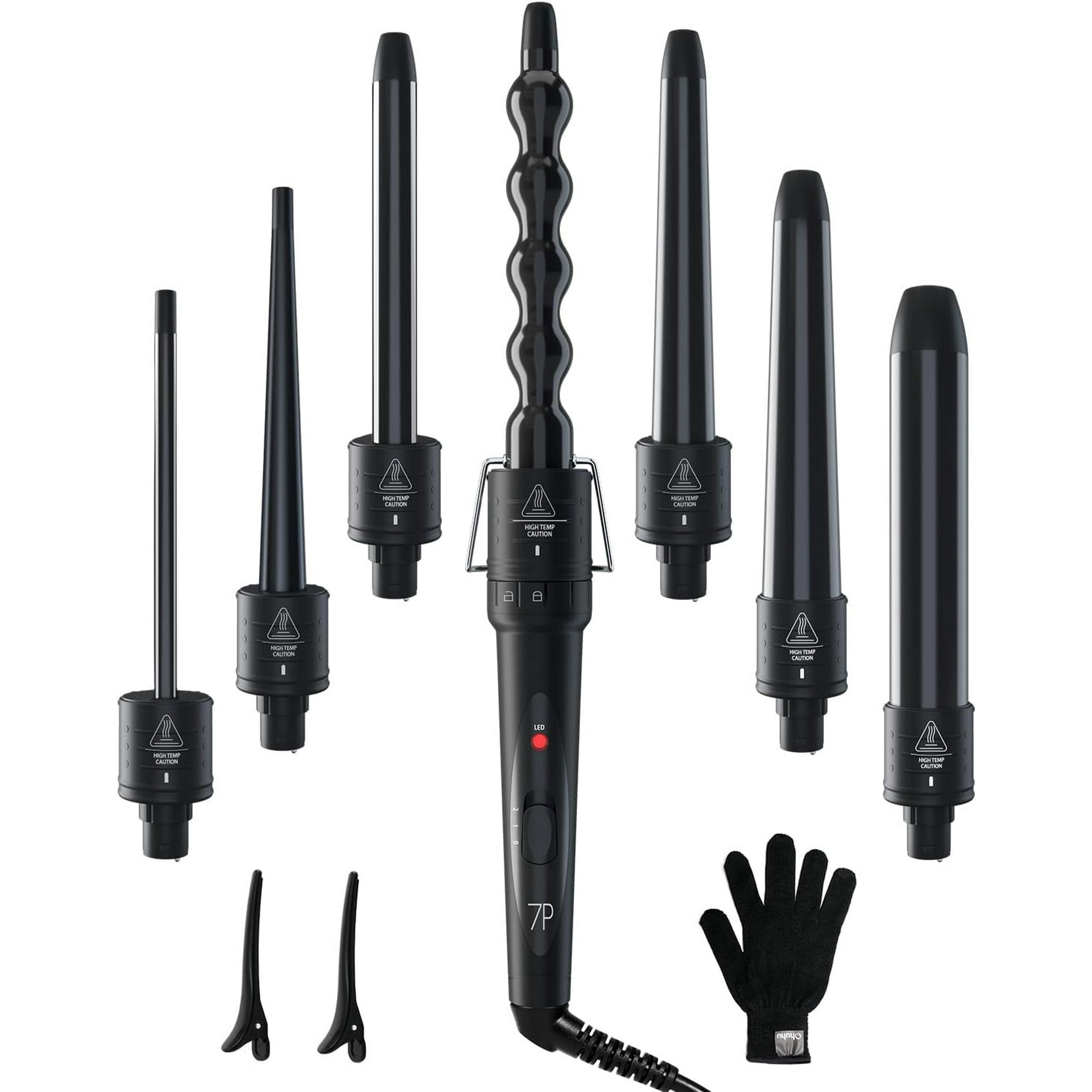 Rejoda-Curling Iron Wand Set  Upgrade 7 In 1 Curling Wand 7pcs 0.35 To 1.25 Inch Interchangeable Ceramic Barrel Heat Protective Glove  Dual Voltage Ha