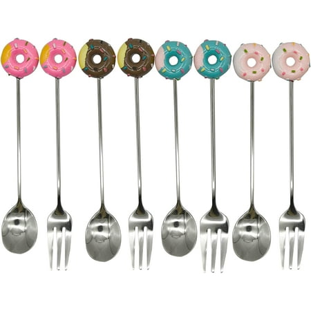 8Pcs Cute Donut Spoon Fork Set 18/10(304) Stainless Steel Teaspoon ...