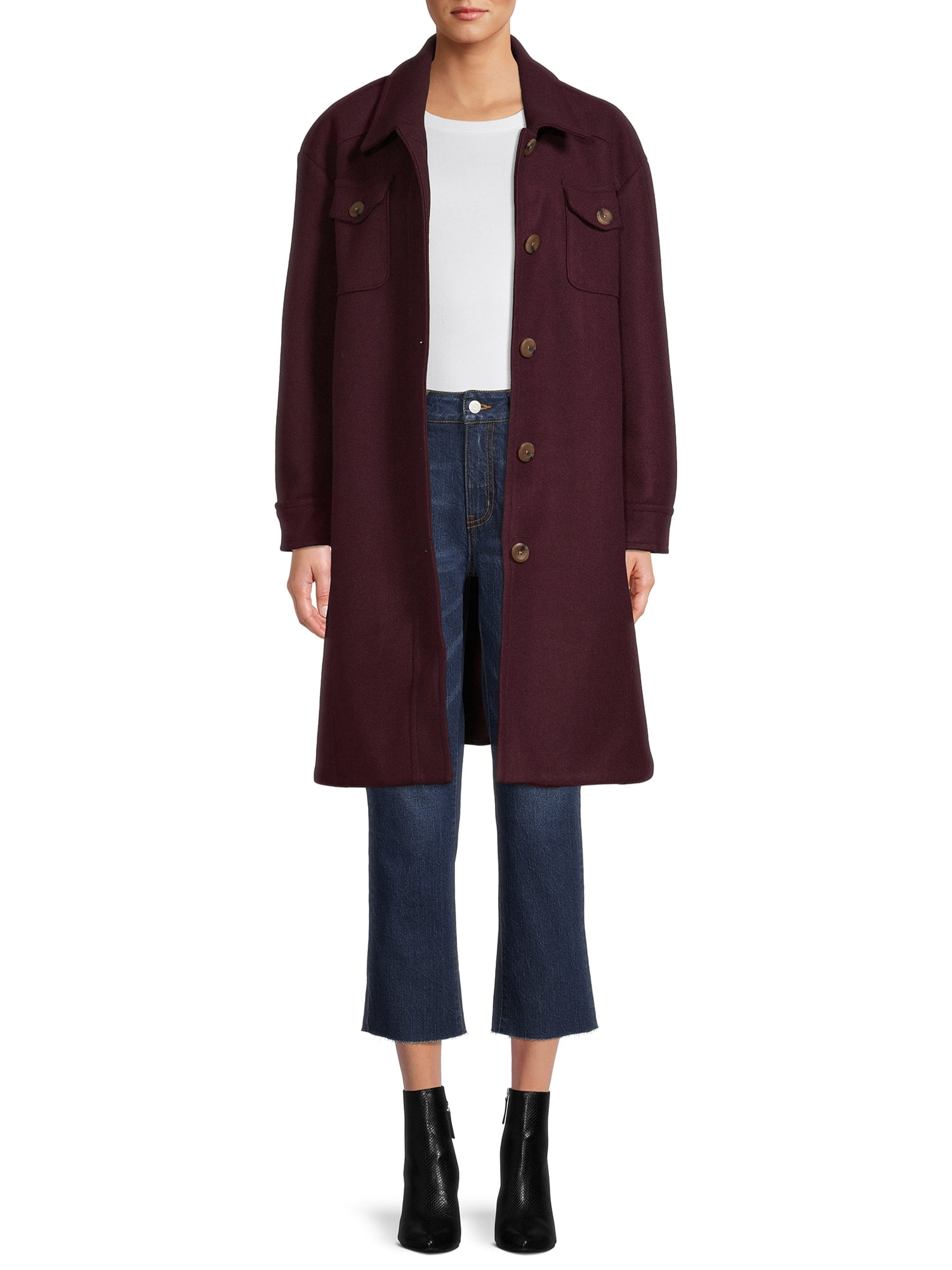 Time and Tru Women's and Plus Long Shacket Coat - Walmart.com