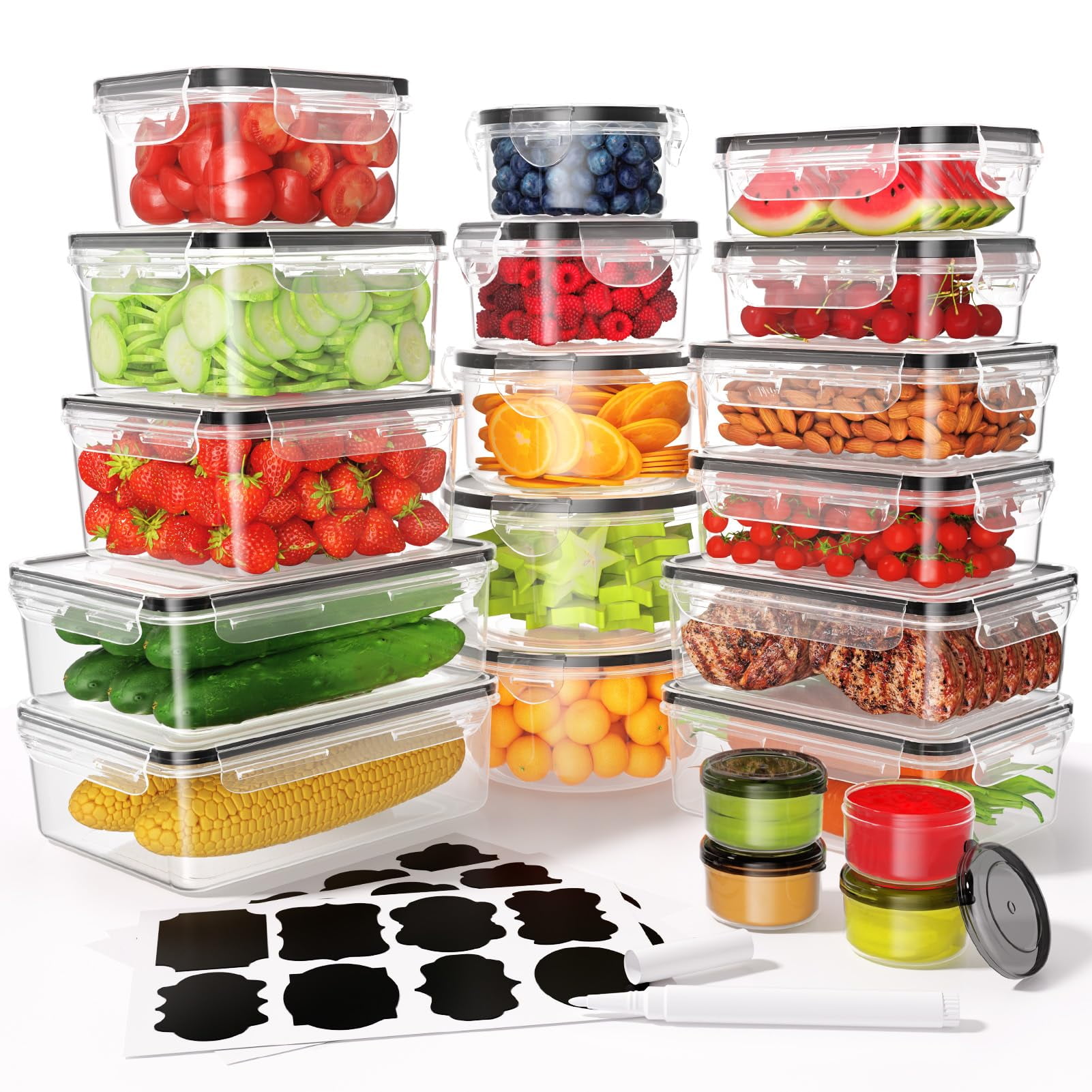 KEMETHY 40 recipientes de almacenamiento de alimentos con tapas ...