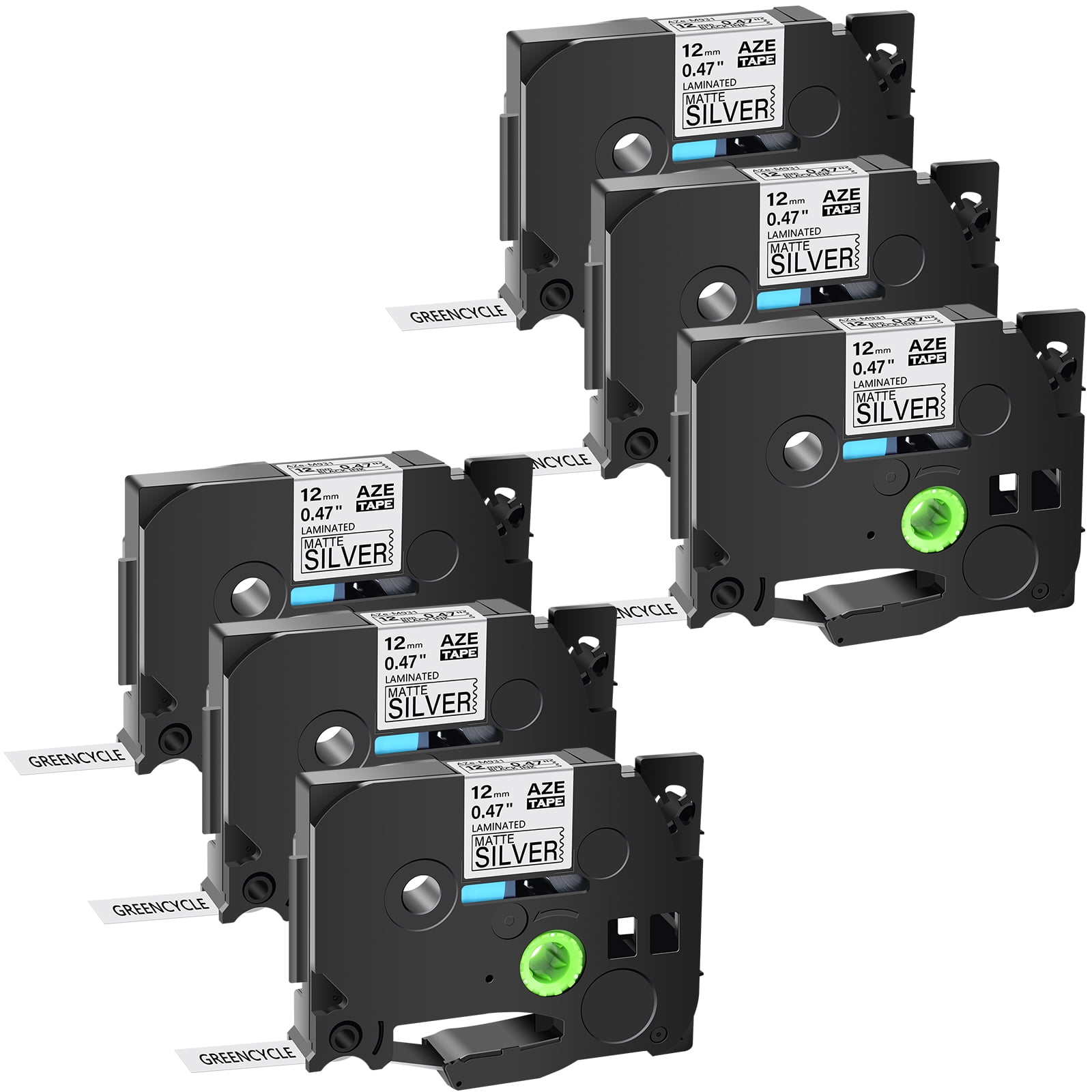 GREENCYCLE 6PK Compatible for Brother P-touch Black on Silver 12mm 0.47 ...