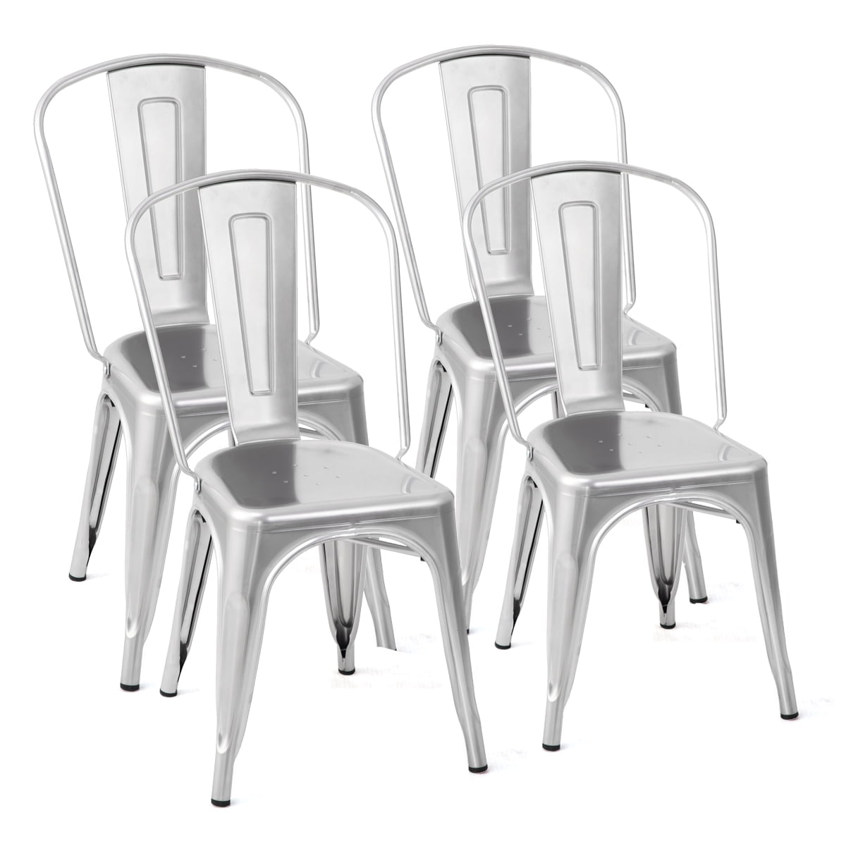 Metal Patio Chairs Set of 4 Stackable Side Dining Chair Silver ...