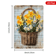 8x12 Inch Metal Wall Art, Wicker Basket with Daffodils Floral Design ...