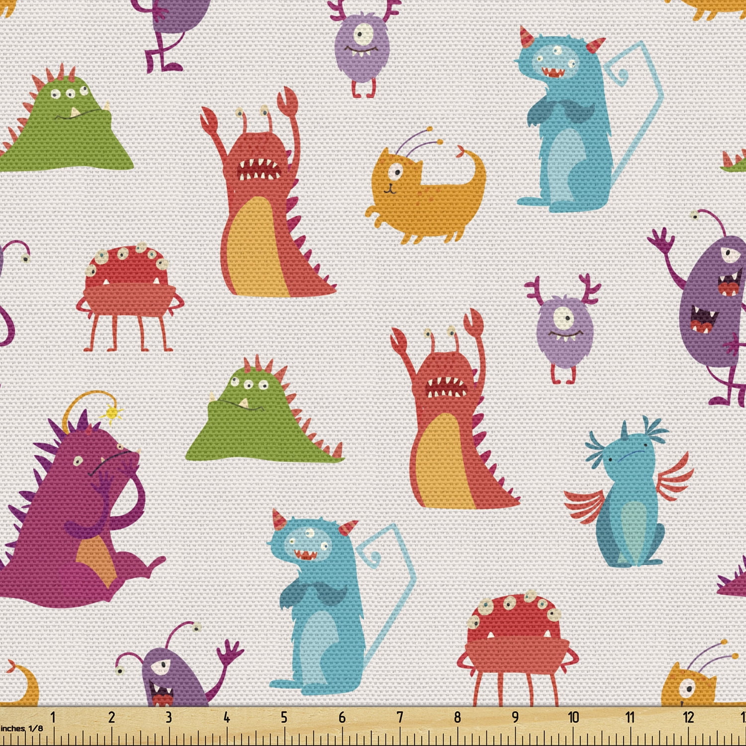 Cartoon Fabric by the Yard, Funny Monsters Scary Characters Spooky ...