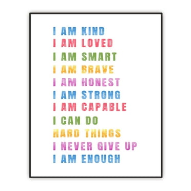 Affirmation Wall Art for Nursery Classroom Kids Bedroom, I Am Kind I Am ...