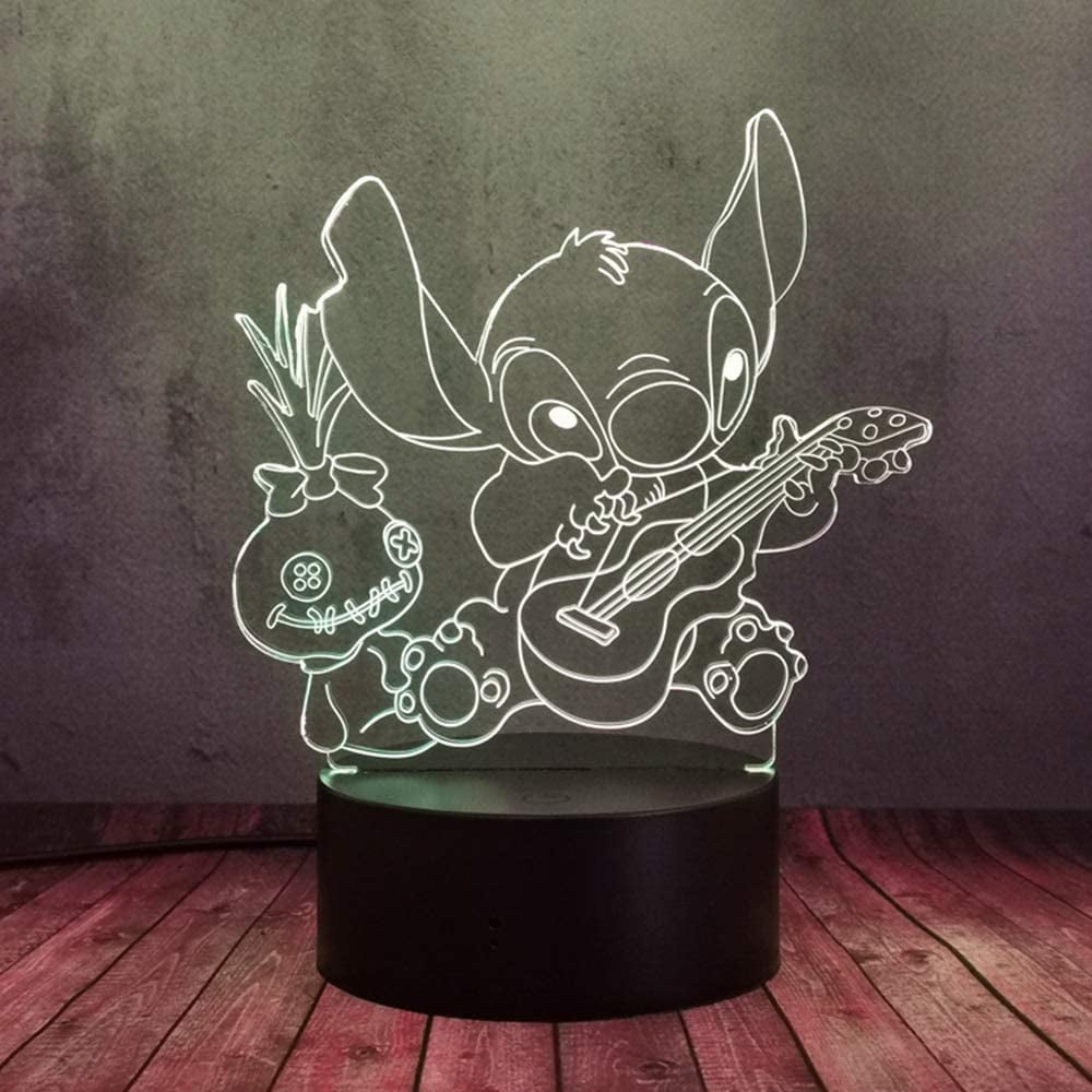 JUWYT Stitch and Lilo Scrump 3D Lamp Optical LED Night Light, Teddy ...