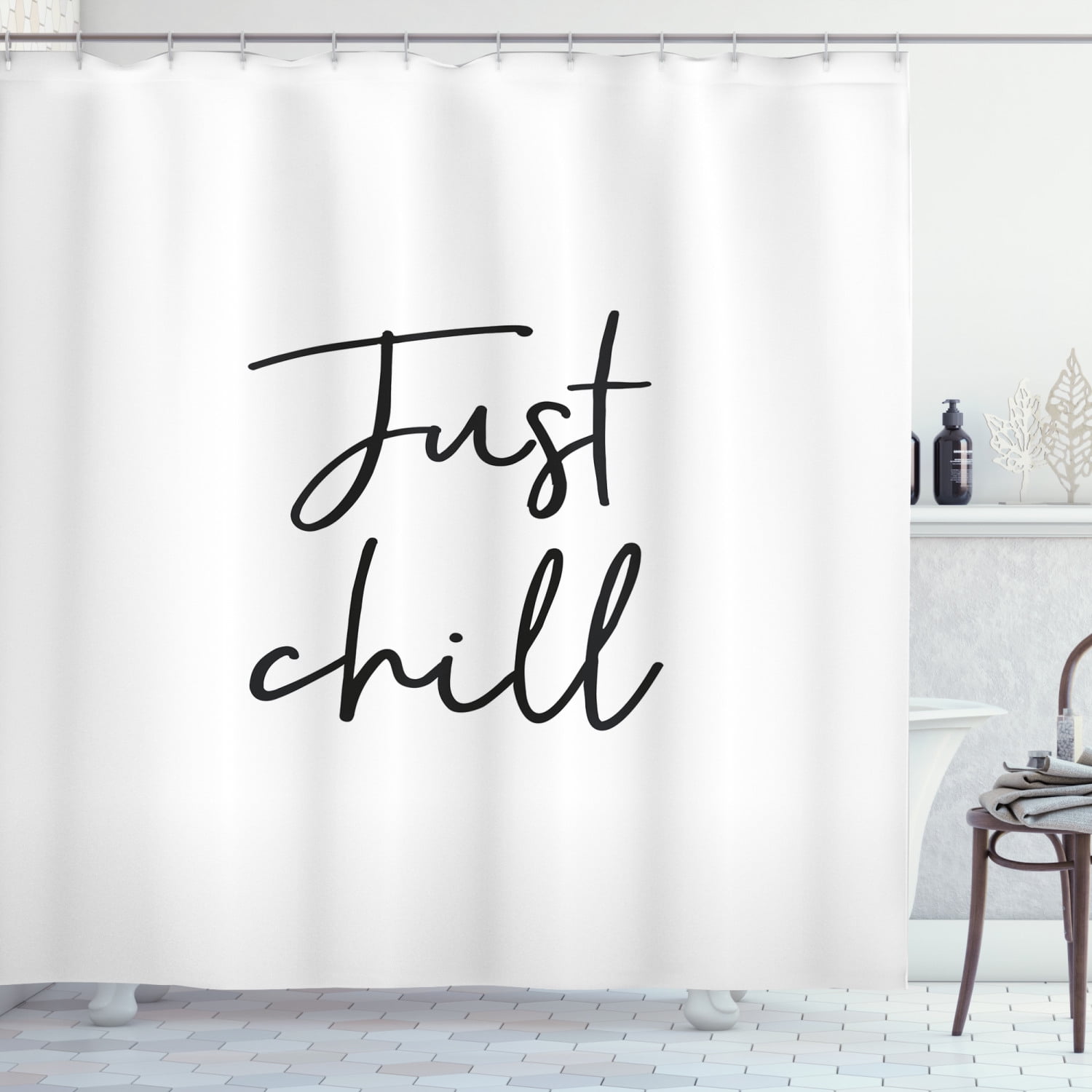 Ambesonne Just Chill Shower Curtain, Hand Drawn Typography, 69"Wx75"L ...