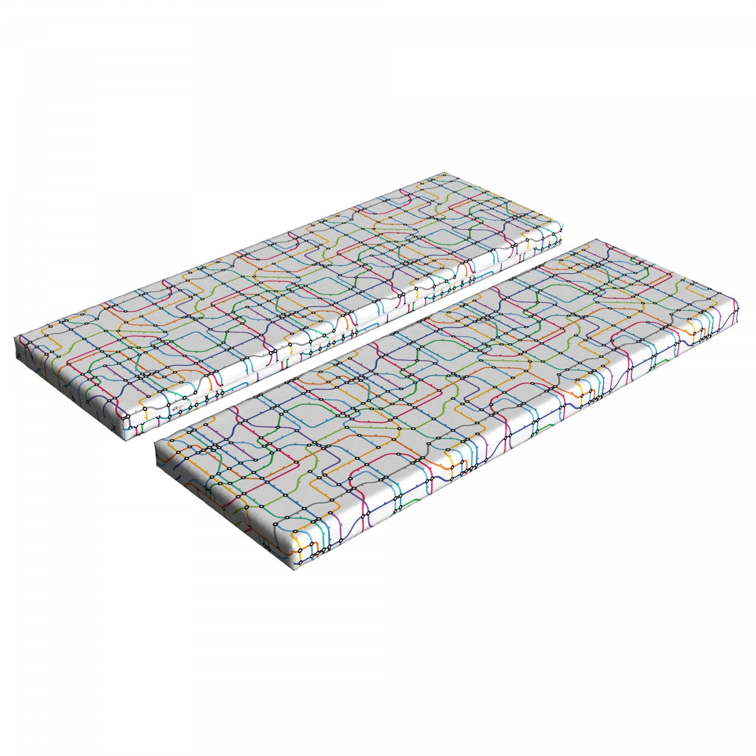 Map Bench Cushion Set of 2, Colorful Thin Lines Metro Scheme ...