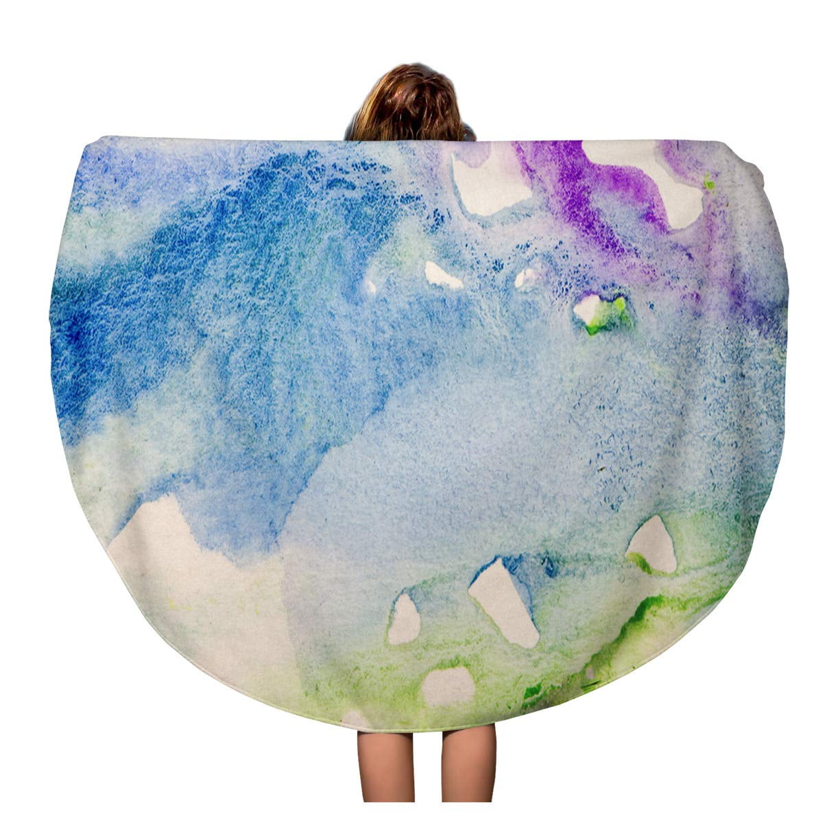 SIDONKU 60 inch Round Beach Towel Blanket Blue Pastel Watercolor on ...