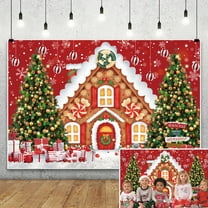 SUNOLIFE Merry Christmas Backdrop Banner Gingerbread House Photo Background Banner 7x5ft ...