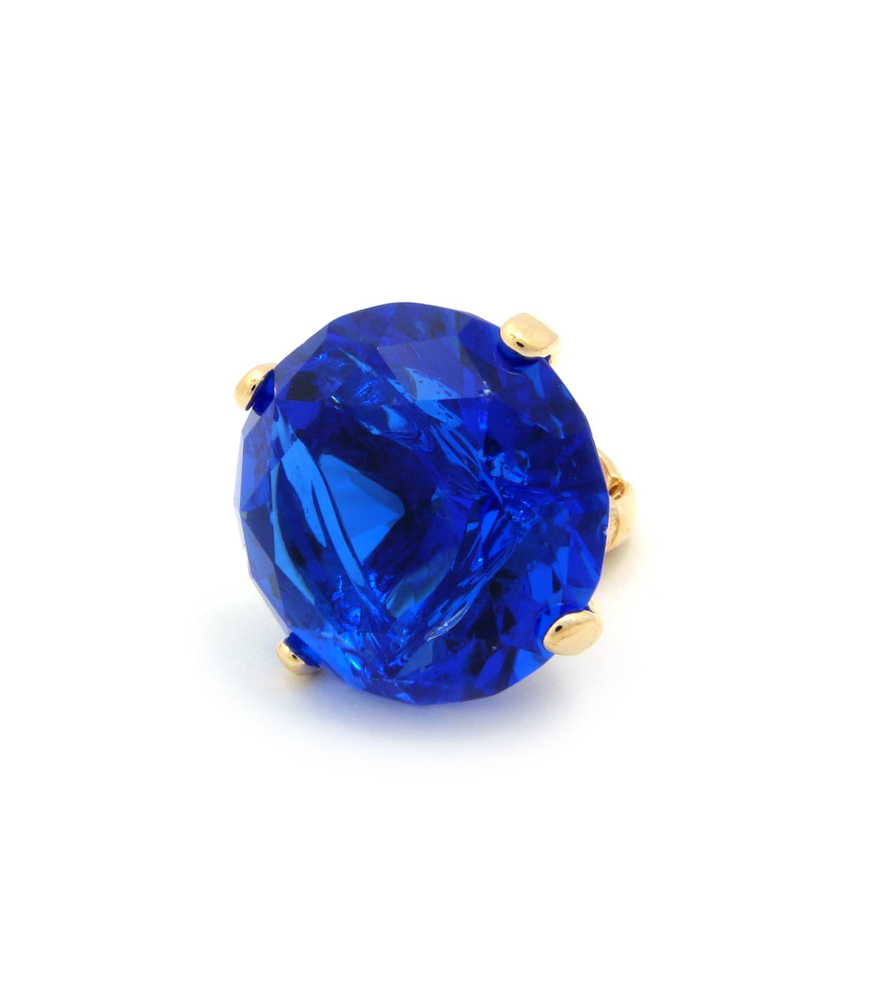 Extra Big Blue Rhinestone Stretch Ring in Gold-Tone, BLUE/GOLD TONE ...