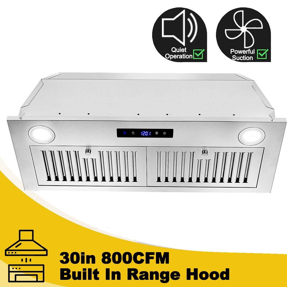 30 inch Built-In Range Hood 800CFM Kitchen Insert Stove Vent 3-Speed ...