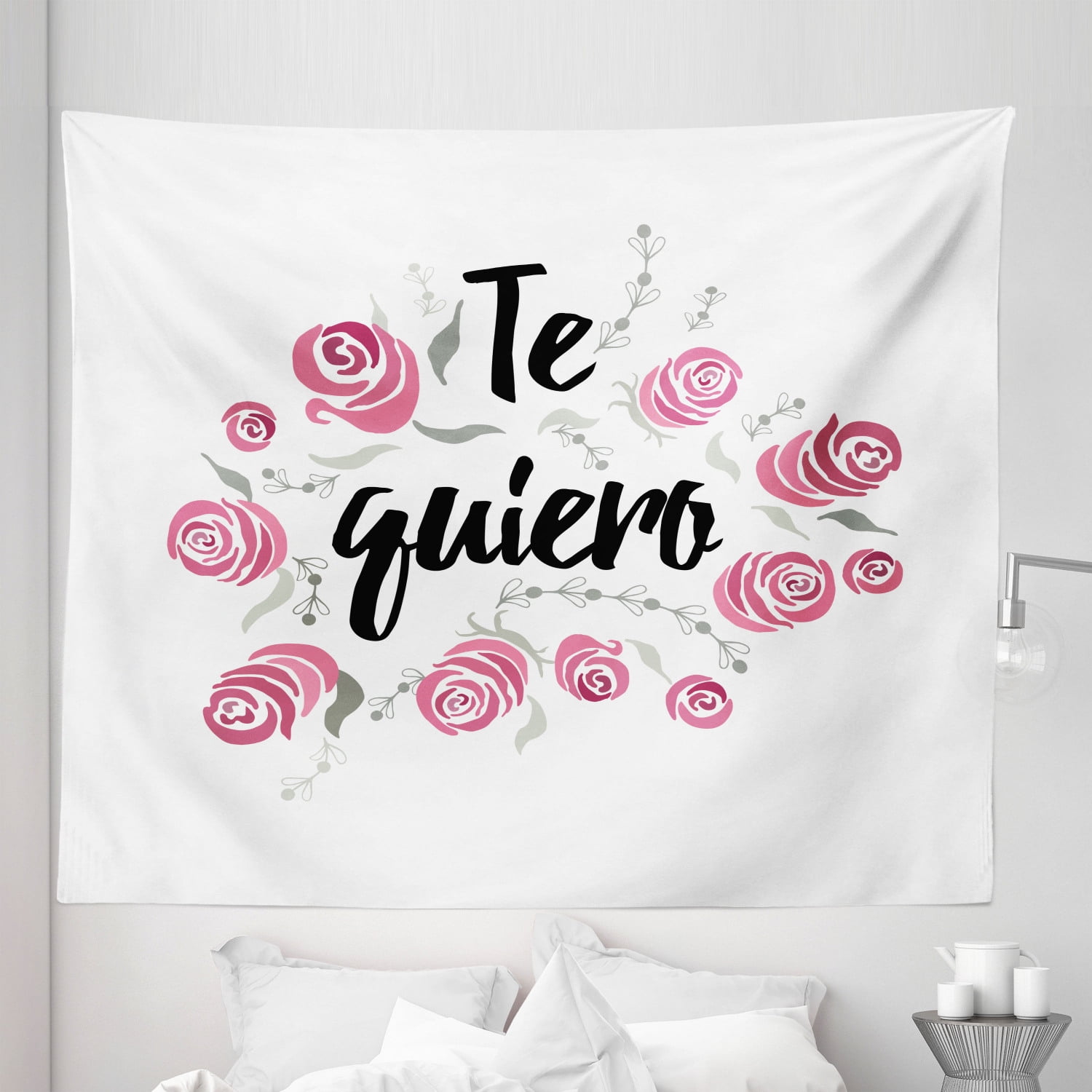 Spanish Tapestry, Te Quiero Typography with Rose Flower Wreath Romantic ...