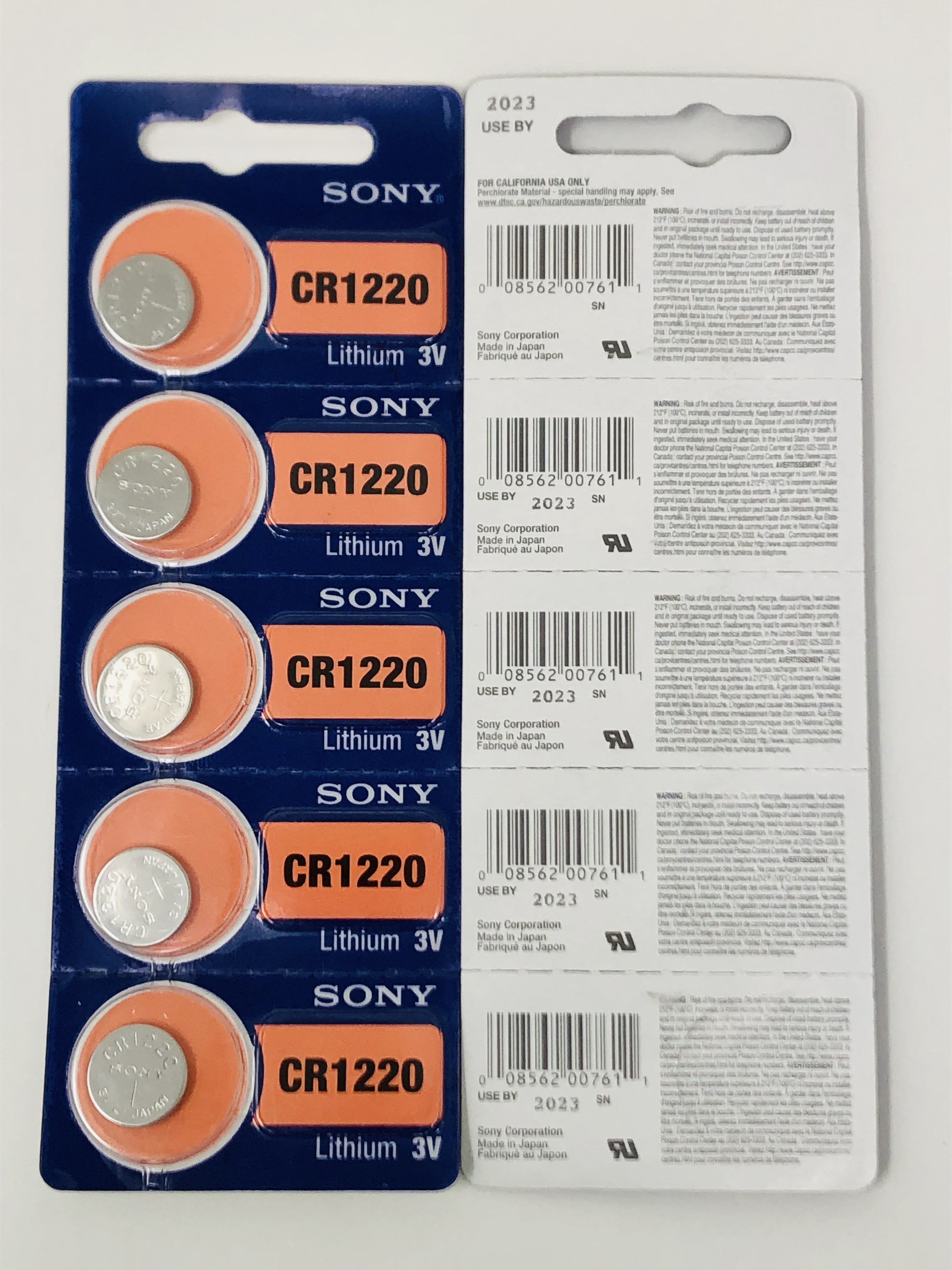 Sony CR1220,High Capacity CR1220 Lithium Batteries,3 Volt Coin & Button Cell (5-Pack) - Walmart.com