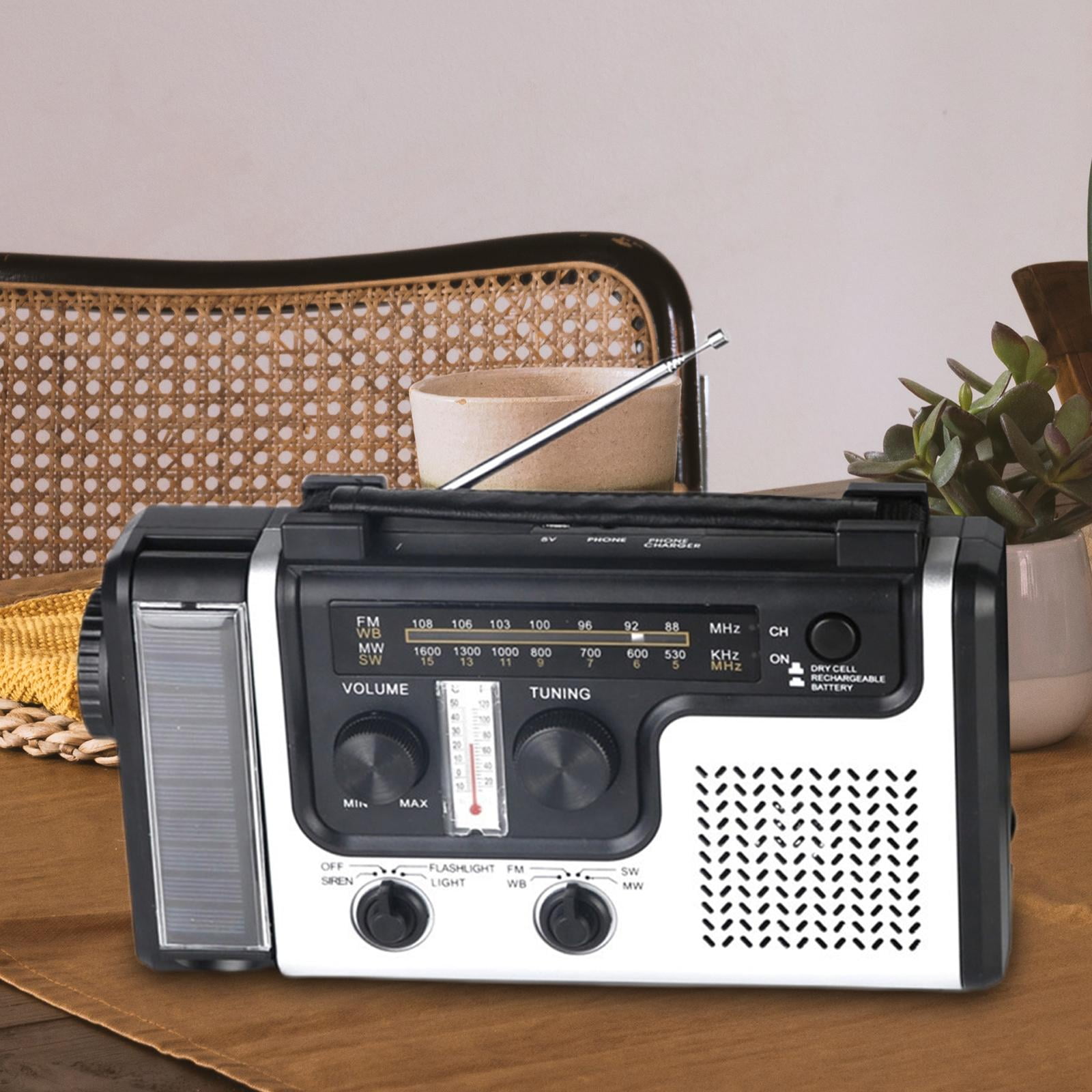 Radio linterna LED Baterías AA recargables con energía solar Radio de ...