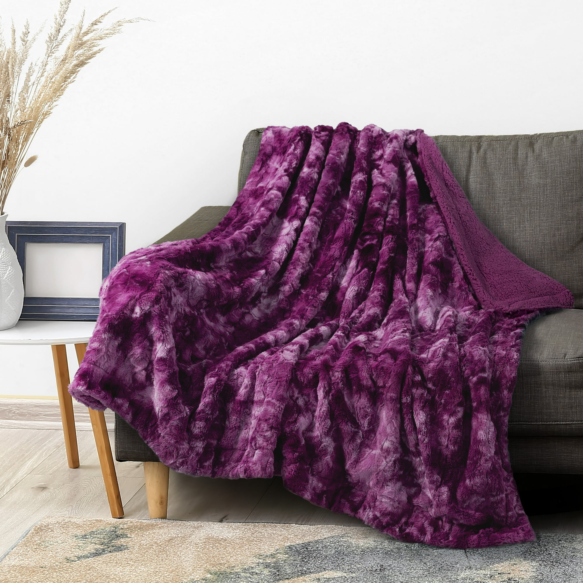 Click here for Pavilia Faux Fur Throw Blanket Tie-Dye Purple  Sof... prices