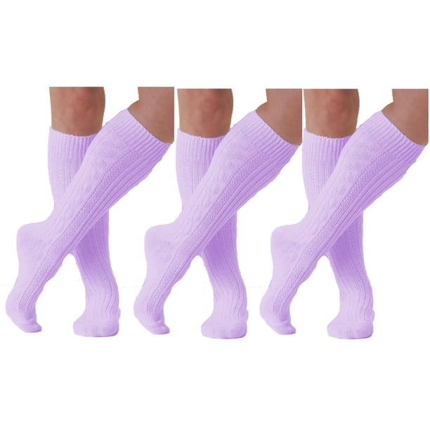 Women's Girls Classic Cable Knit Acrylic Knee High Socks School Dress ...