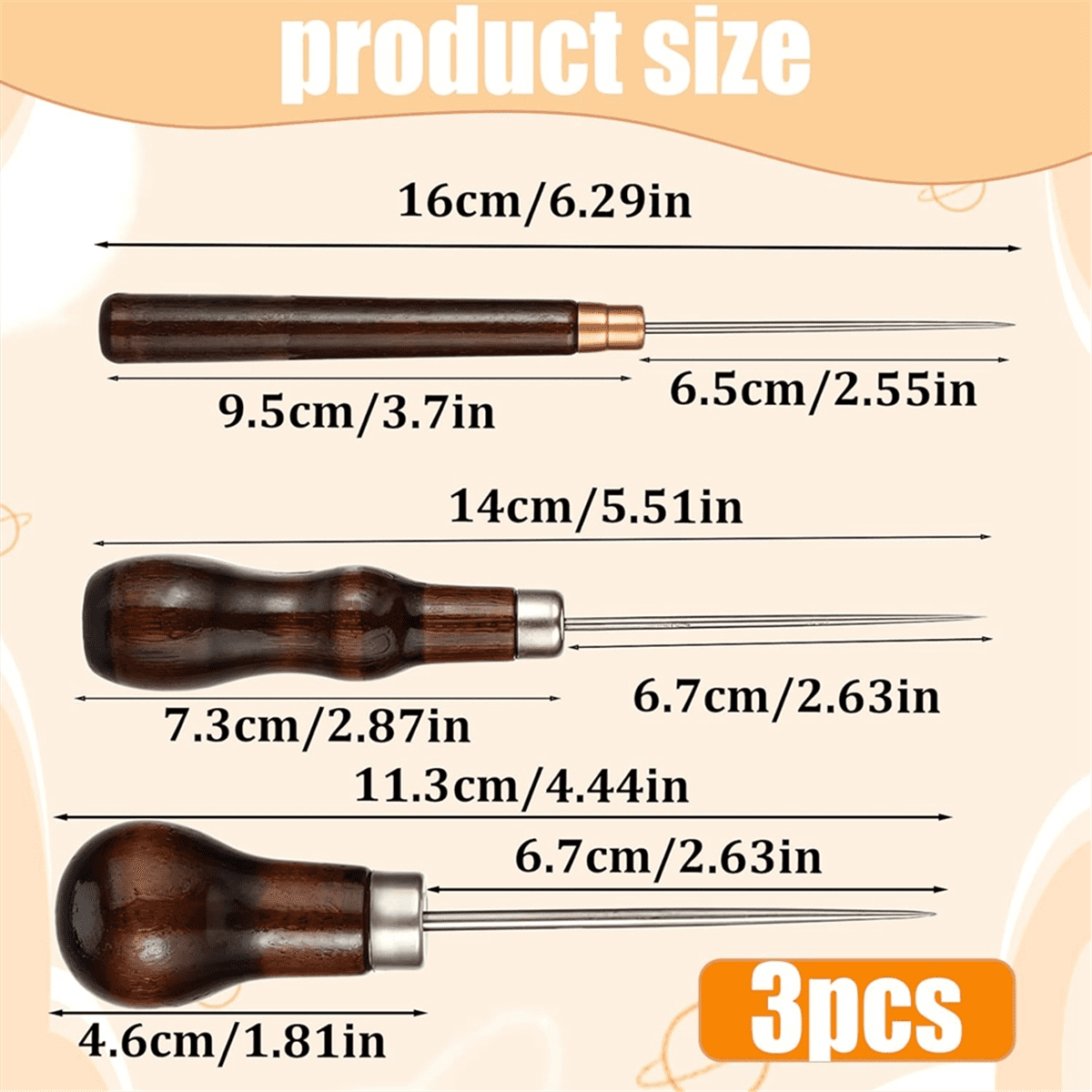 Click here for Unbranded 3 Pcs Awl Tool Set Leather Scratch Awl T... prices