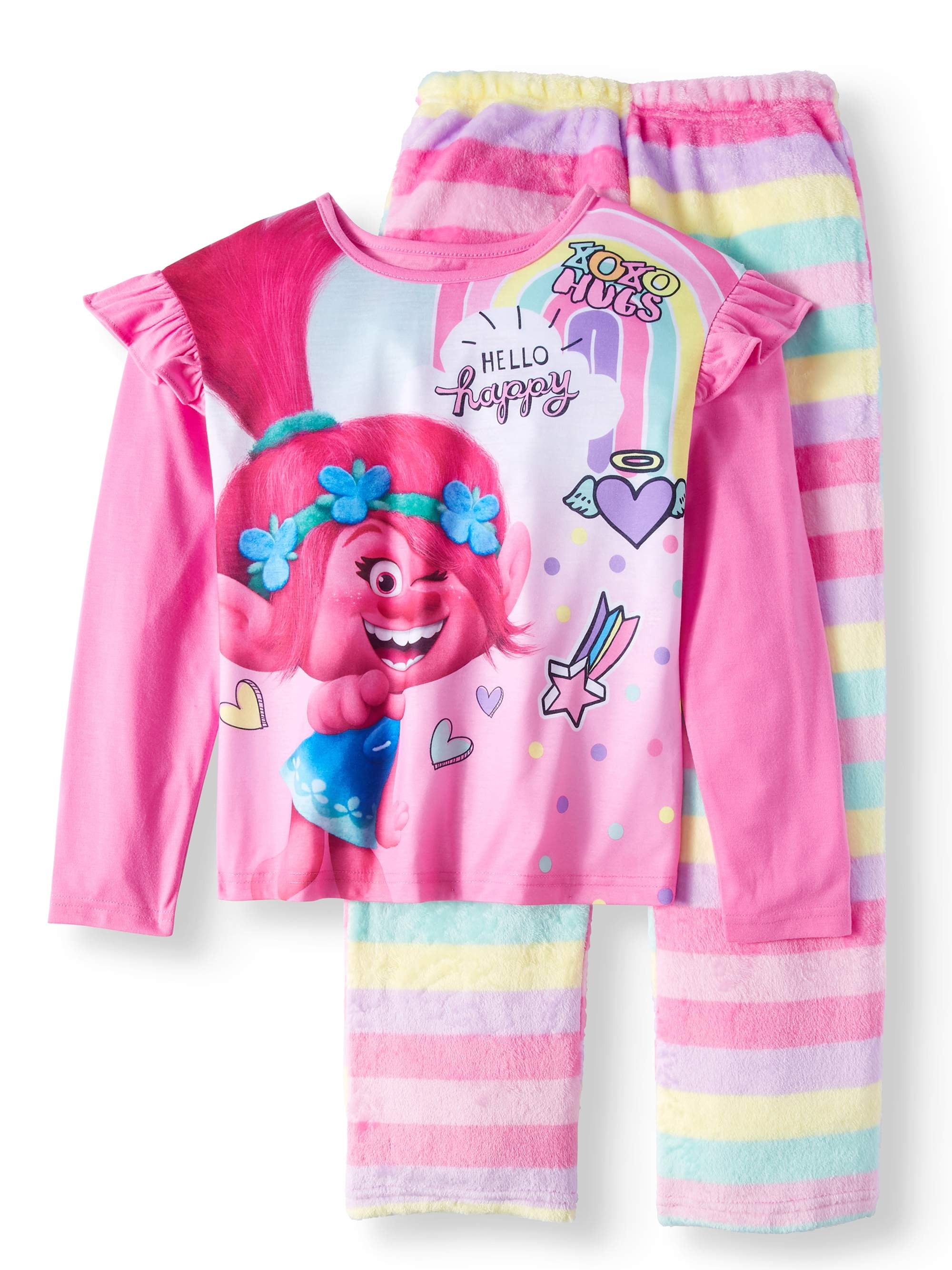 Trolls Girls' Poly 2-Piece Pajama Sleep Set - Walmart.com