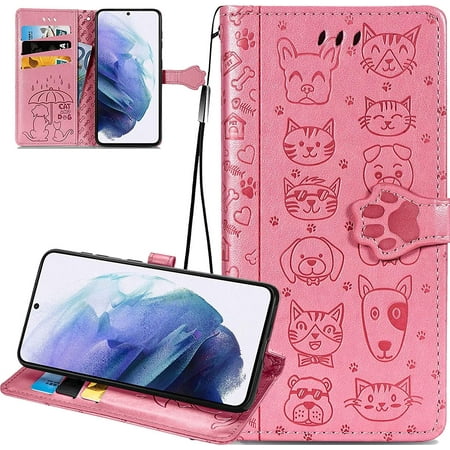 Samsung Galaxy S21 5G Cartoon Girl Wallet Case,CCSmall Cat Dog Style ...