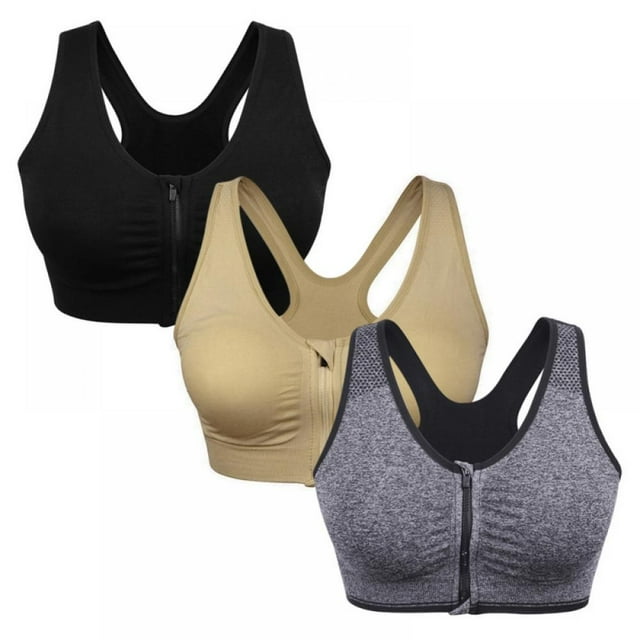 Valcatch 3 Pack Women's Zip Front Sports Bra Wireless Padded Push up ...