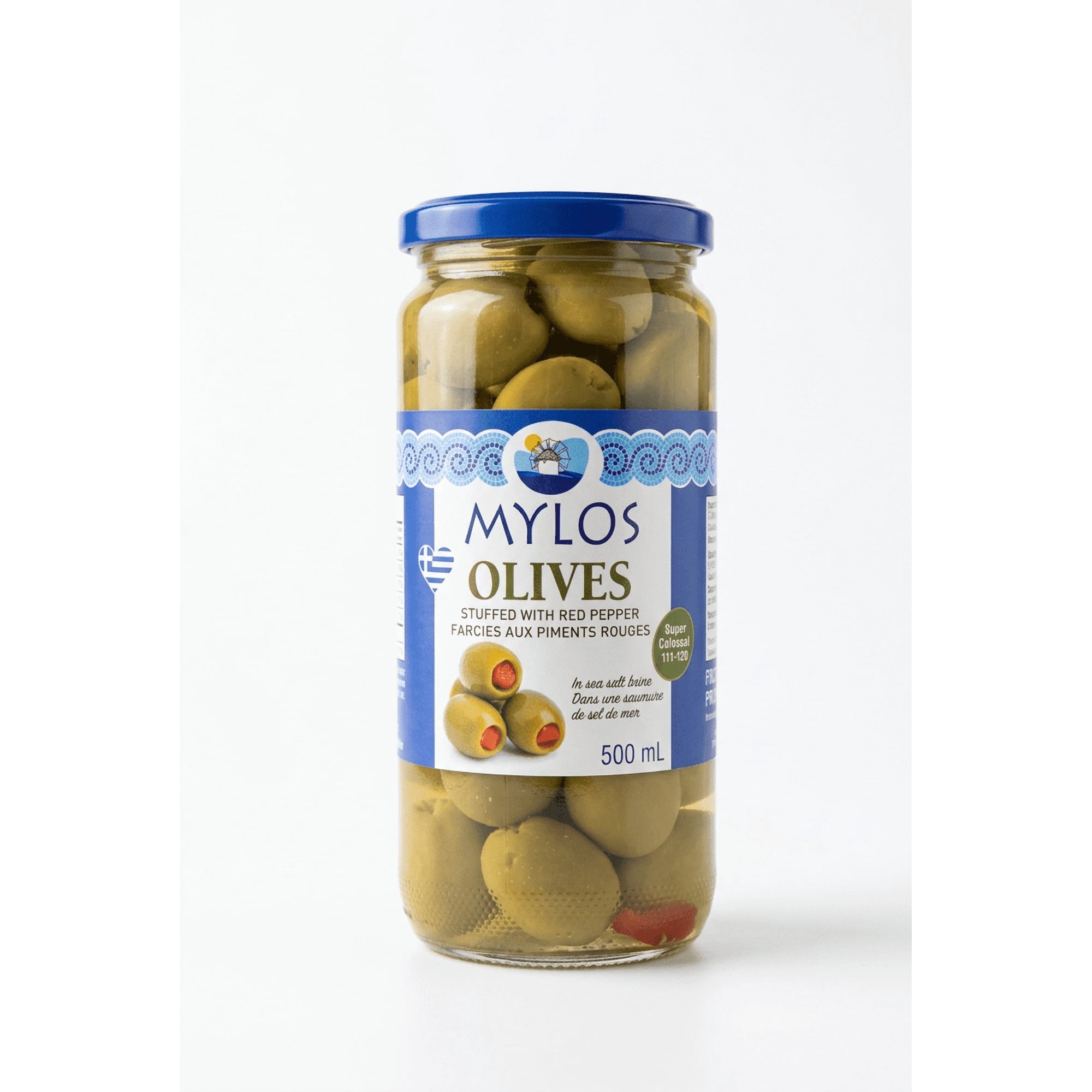 Click here for Mylos Green Olives With Red Peppers 500 Ml prices