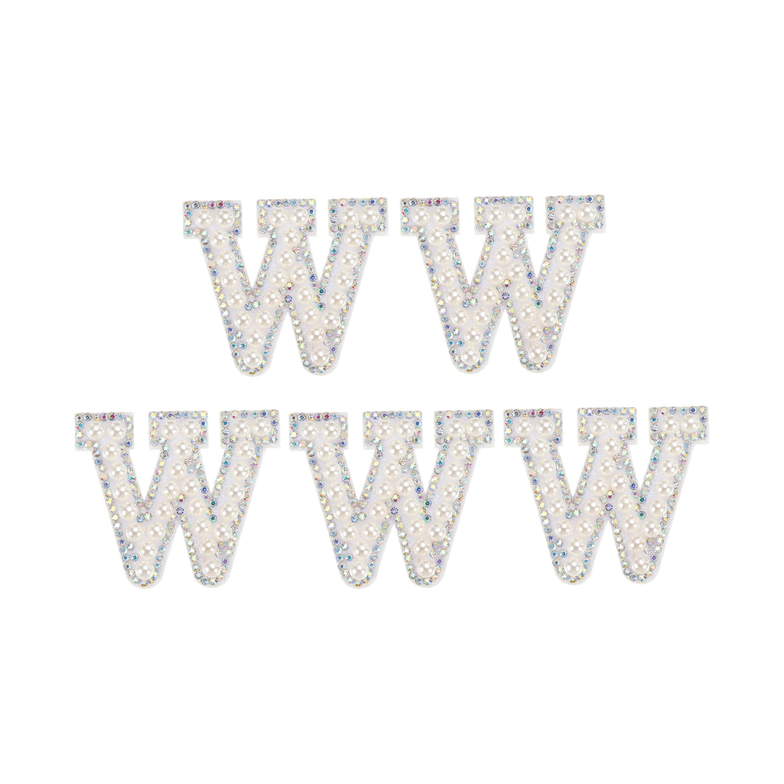 Uxcell Iron on Letter W Patch Colored Rhinestone Shiny Pearl English ...