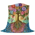 Abstract Colorful Flower Fleece Throw Blanket Root Life Tree Butterfly ...