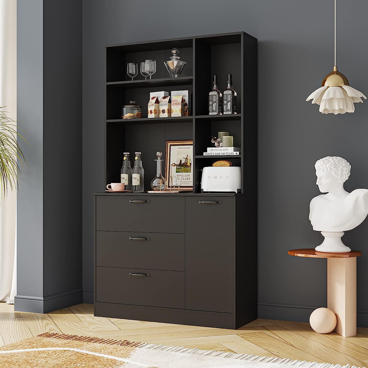 AngLink Large Kitchen Pantry Storage Cabinet with 3 Drawers & Open ...