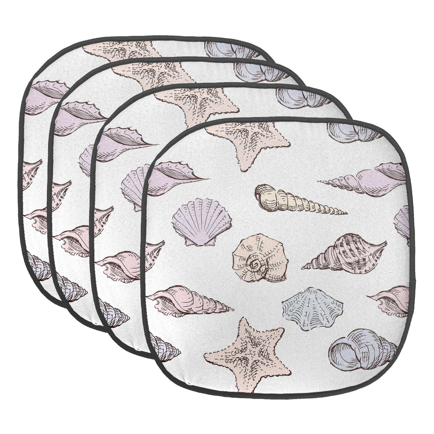 Sea Life Chair Seating Cushion Set of 4, Repetitive Shells Nautical ...